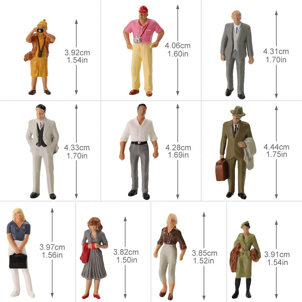 20pcs Model Trains O Scale Painted Figures 1:43 Scale Standing People ...