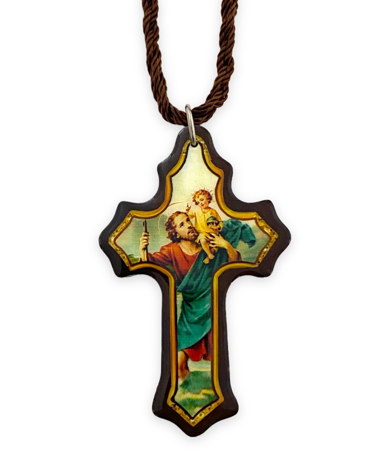 St Christopher Brown Scapular Cross Necklace Wood Escapulario San ...
