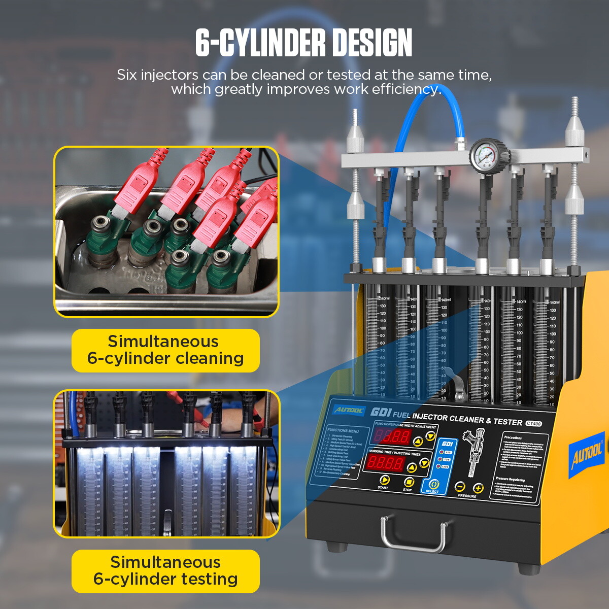 GDI Fuel Injector Cleaner & Tester 6-Cylinder Ultrasonic Cleaning ...