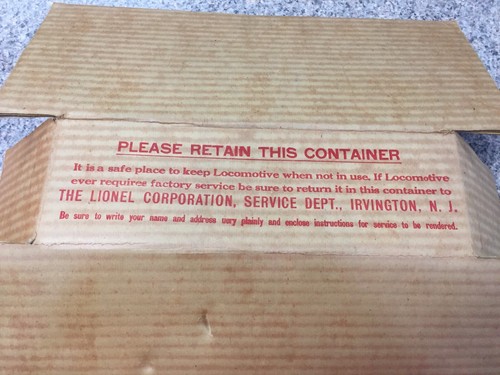 LIONEL SERVICE DEPT REPAIRED ENGINE SHIPPING BOX STEAM/ELECTRIC - MAKE ...