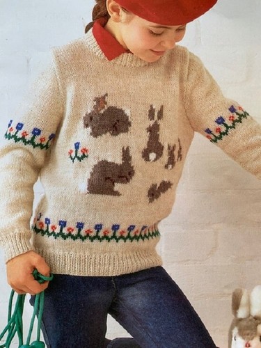 CS013 KNITTING PATTERN CHILDREN’S SWEATER WITH RABBITS BUNNIES IN DK ...