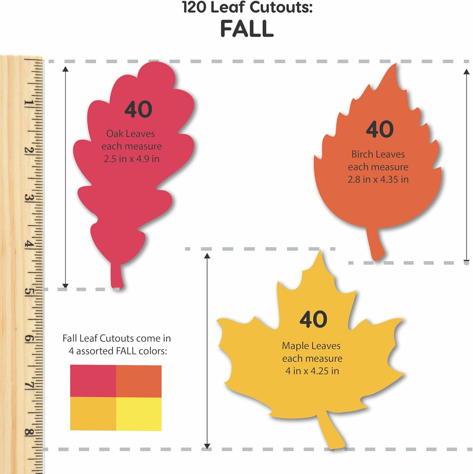 120 Pieces Fall Leaf Paper Cutouts with IDEA Guide, 2-Sided US Made ...