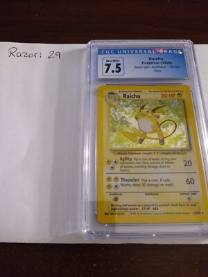 Raichu Base Set Holo Rare Unlimited Pokémon Card WOTC NM 14/102 CGC 7.5 ...