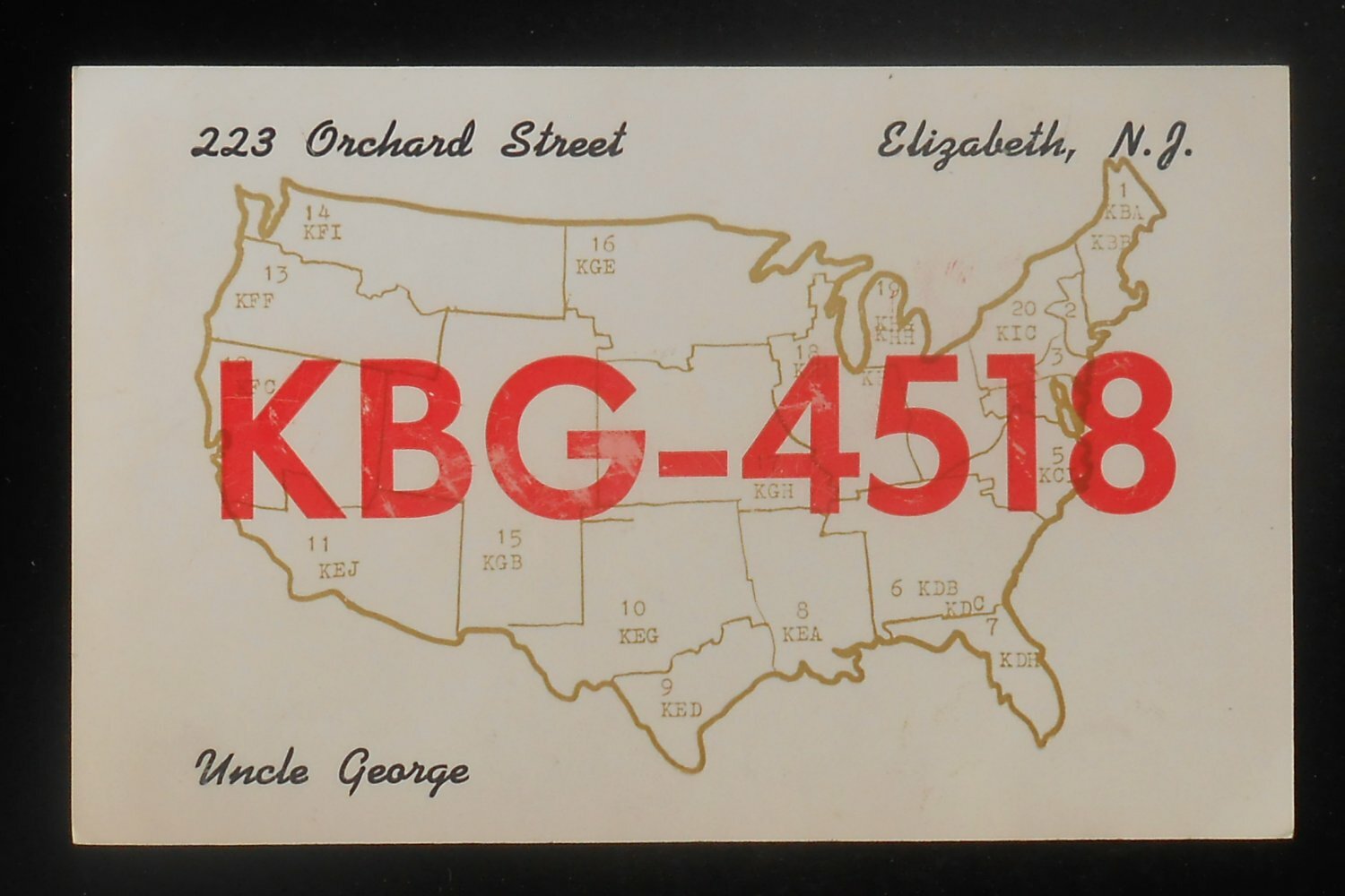 1960s QSL Short Wave Radio KBG-4518 Uncle George 223 Orchard Street ...