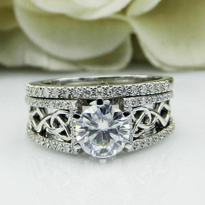 935 Silver Simulate 2.5CT Round Cut Sapphire Celtic Knot Wedding Bridal ...