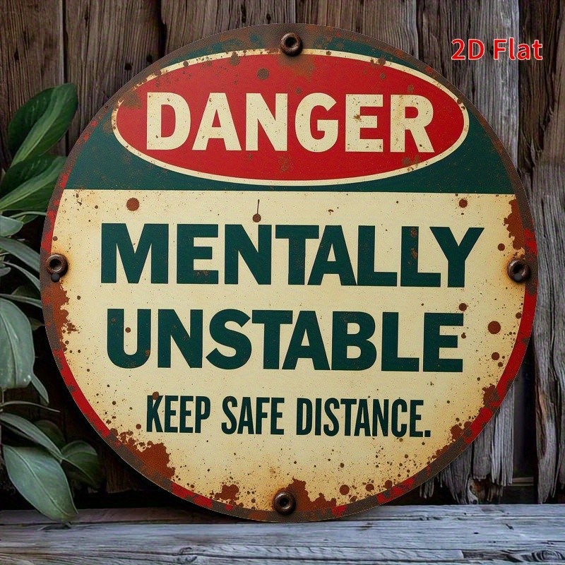 Vintage Round Warning Danger Mentally Tin Metal Signs Home Décor 8x8 | eBay