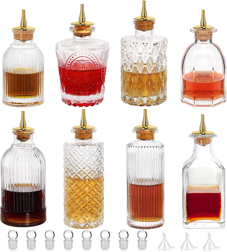 Bitters Bottle 8Pcs Glass Dash Bottle Set for Cocktail with Zinc Alloy ...