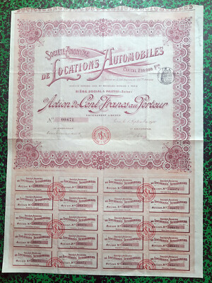 Dépt 93 - Pantin - Déco Rare Ste de Locations Automobiles du 05/07/1910 ...