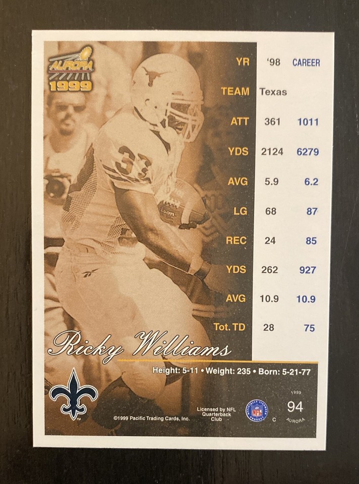 1999 Pacific Aurora # 94 Ricky Williams Rookie RC | eBay