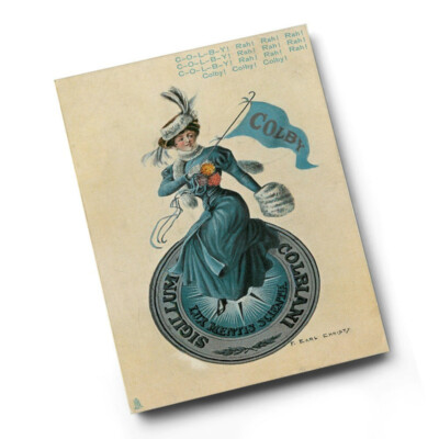 A4 PRINT - Vintage Maine USA - Colby. University Girl with Flag & Crest ...