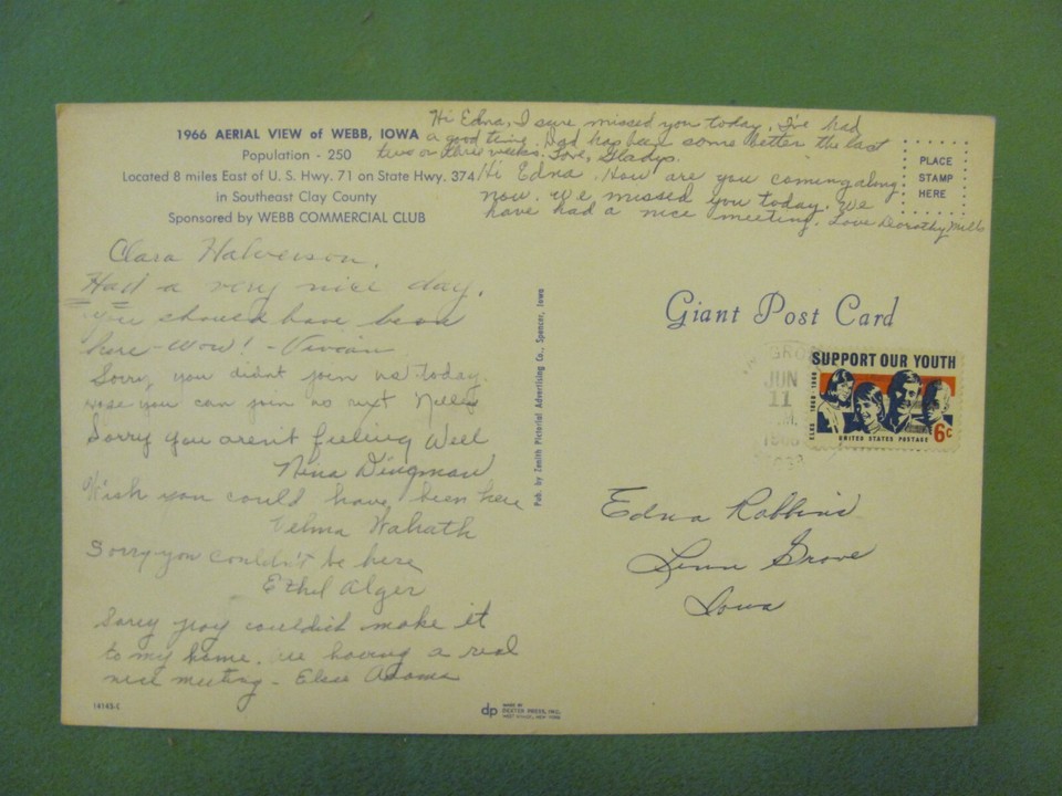 1966 AERIAL VIEW OF WEBB, IOWA. VINTAGE 9" X 6" GIANT POSTCARD | eBay