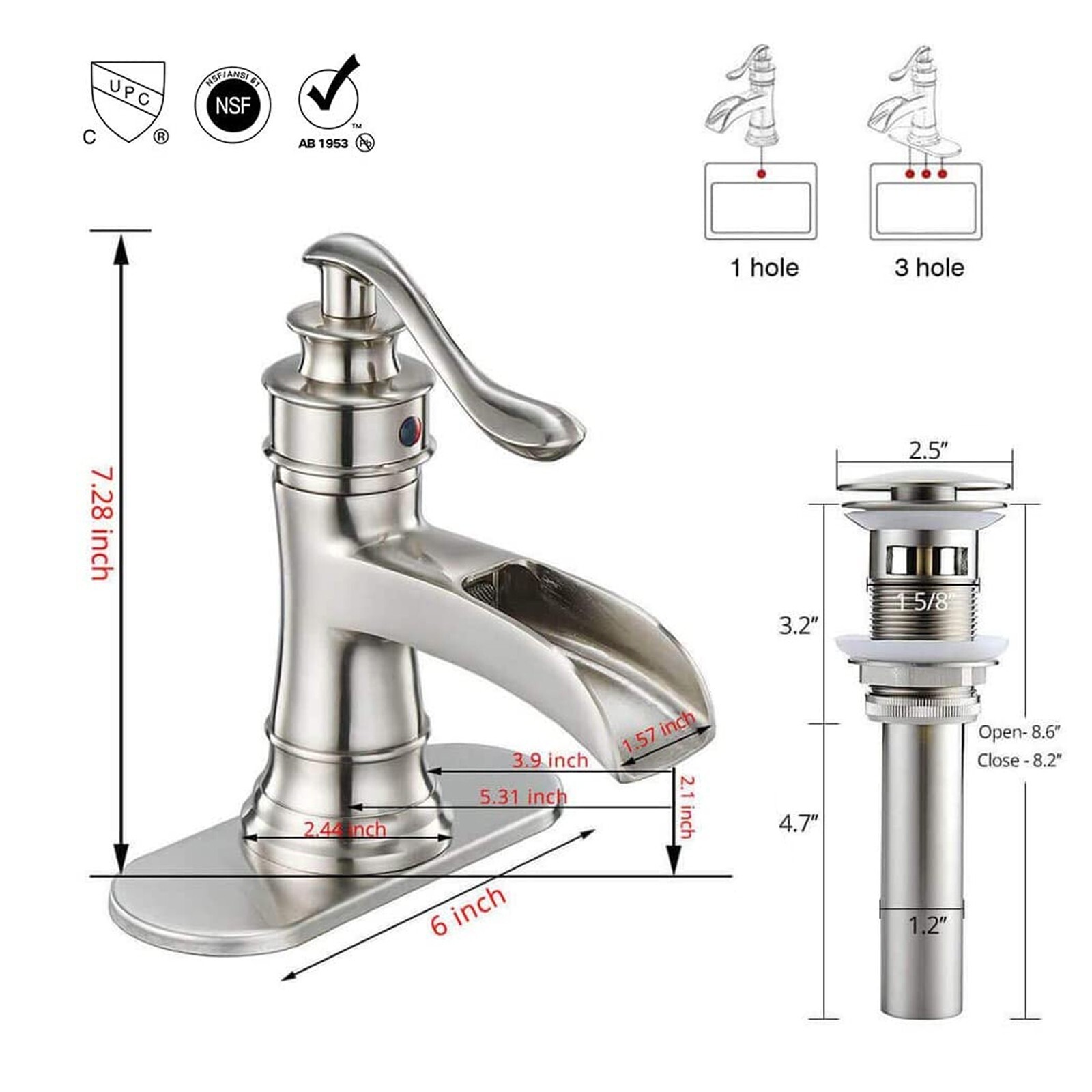 Brushed Nickel Bathroom Sink Faucet Waterfall Lavatory Vanity Mixer ...