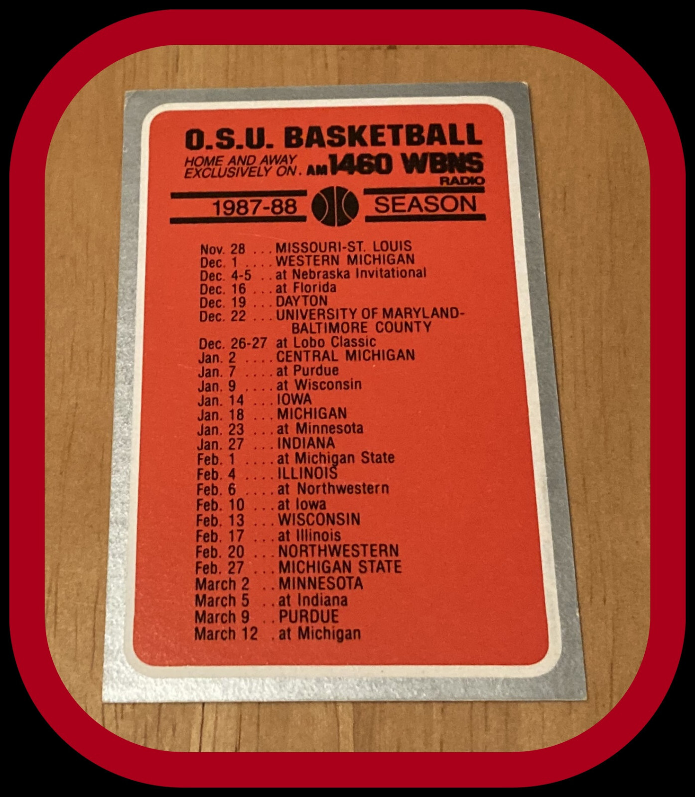 OHIO STATE BUCKEYES WBNS RADIO 1987-88 BASKETBALL POCKET SCHEDULE FREE ...
