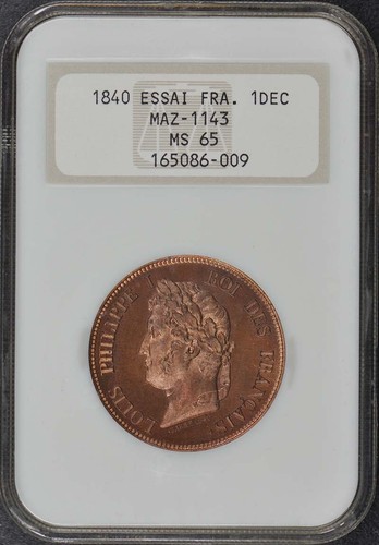 1840 France Essai 1DEC Maz-1143 NGC MS65 | eBay
