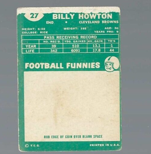 Billy Howton 1960 Topps Football Card #27 Cleveland Browns | eBay
