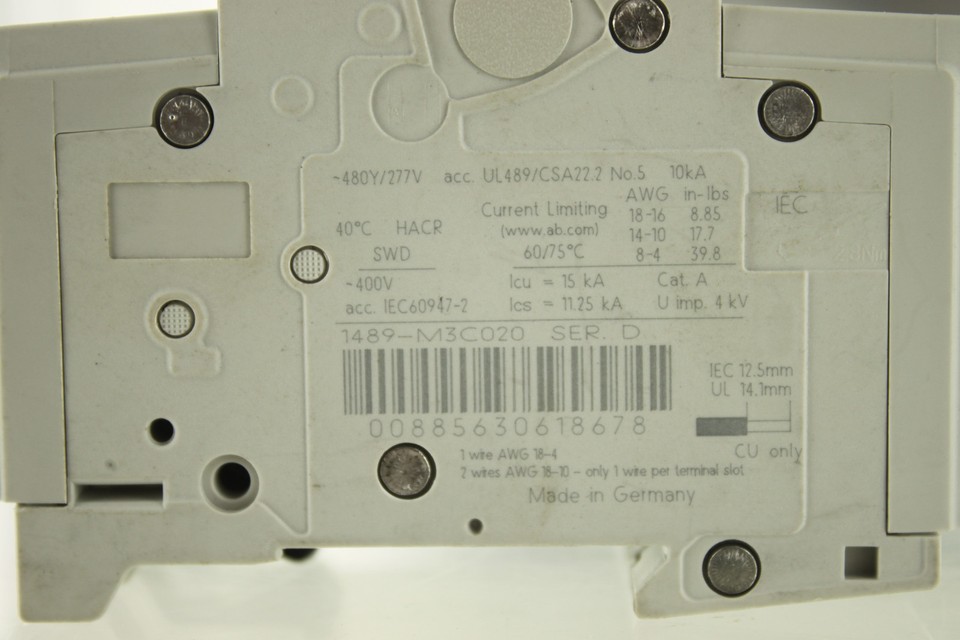 ALLEN BRADLEY AB 1489-M3C020 MINIATURE CIRCUIT BREAKER 2A 3P | eBay