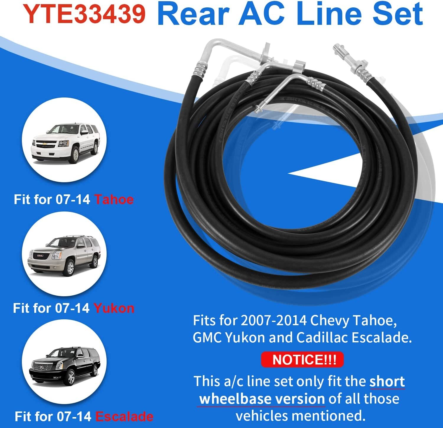YTE33439 Rear AC Line Set Air Conditioning Hoses for Chevy Tahoe Yukon ...