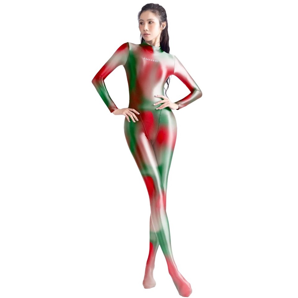 AMORESY Damen Shiny Patterned Einteiler Overalls Langarm Cosplay Zentai ...