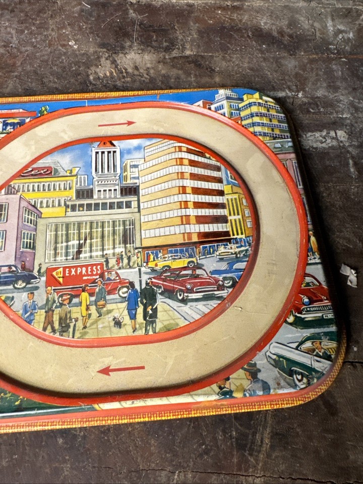 A11 GERMAN SHELL SERVICE STATION TABLE TOP TRACK TIN WIND UP TOY 1950s ...