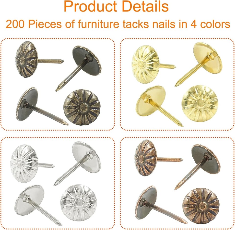 200PCS 4 Colors Upholstery Decorative Tacks, Antique Furniture DIY ...