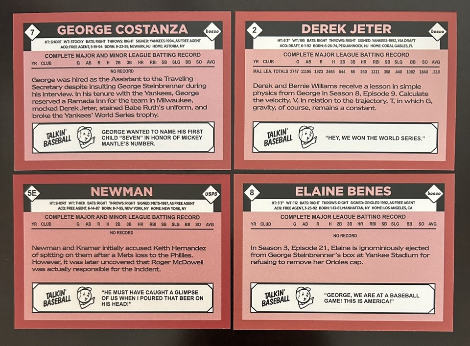 (4) SEINFELD George Costanza, Newman, Elaine Benes & Derek Jeter Custom ...