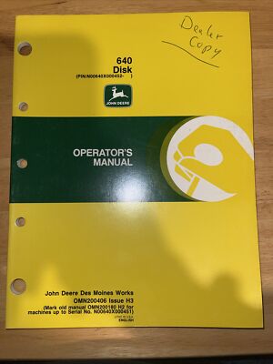 John Deere 640 Disk Operator's Manual OMN200406 Issue H3 | eBay