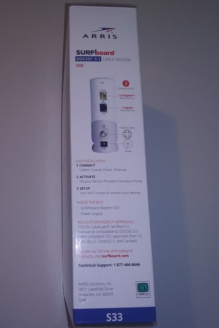ARRIS S33 SURFboard DOCSIS 3.1 Multi-Gigabit Cable Modem 2.5 Gbps ...