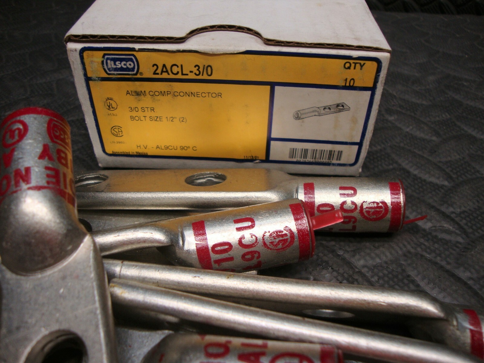 10 Lot NEW Ilsco 2ACL-3/0 Aluminum Compression Lug 1/2" Bolt AL9CU ...