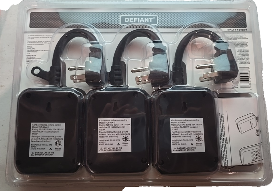 Defiant 3-Pack Wireless Indoor/Outdoor Remote Control Switch 110 527 | eBay