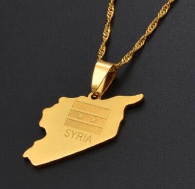 Gold Plated Syria Flag Map Necklace Pendant Chain Syrian Arab Republic ...