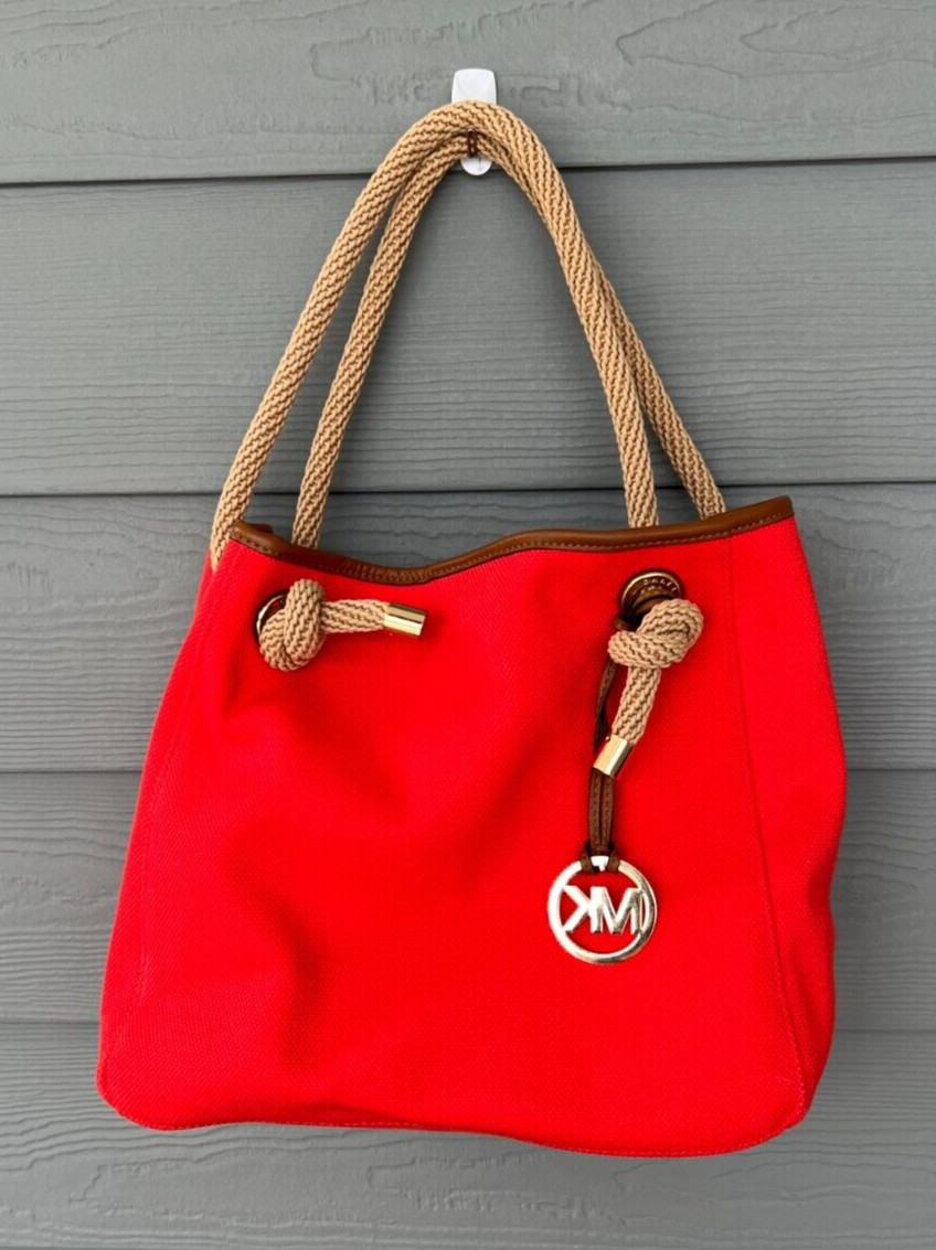 Michael Kors Red Nautical Rope Handles Canvas Exterio… - Gem