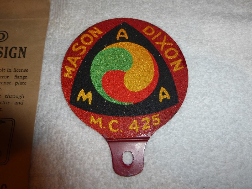 Vintage 30s-40s AMA License Plate Topper Mason Dixon Chapter | eBay