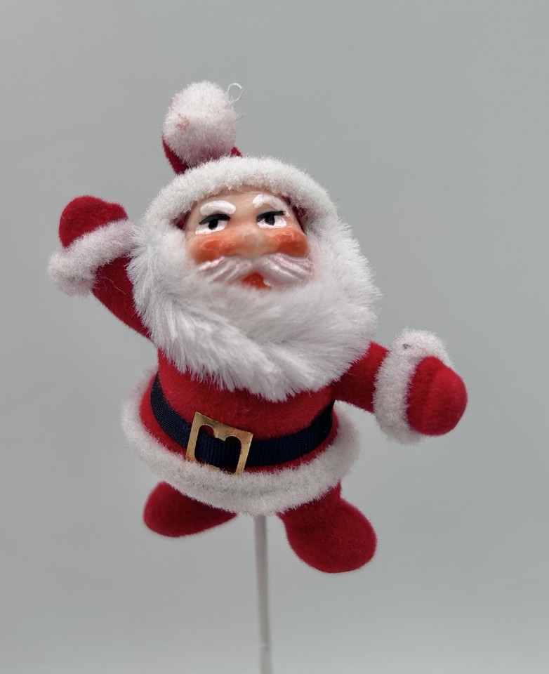 Vintage Flocked Santa Christmas Floral Craft Picks Plastic Face Lot of ...
