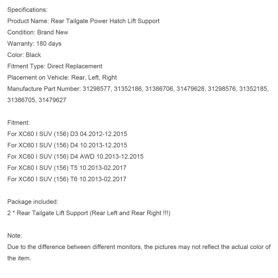 2PCS Power Liftgates Lift Support 31386705 31386706 For Volvo XC60 2012 ...