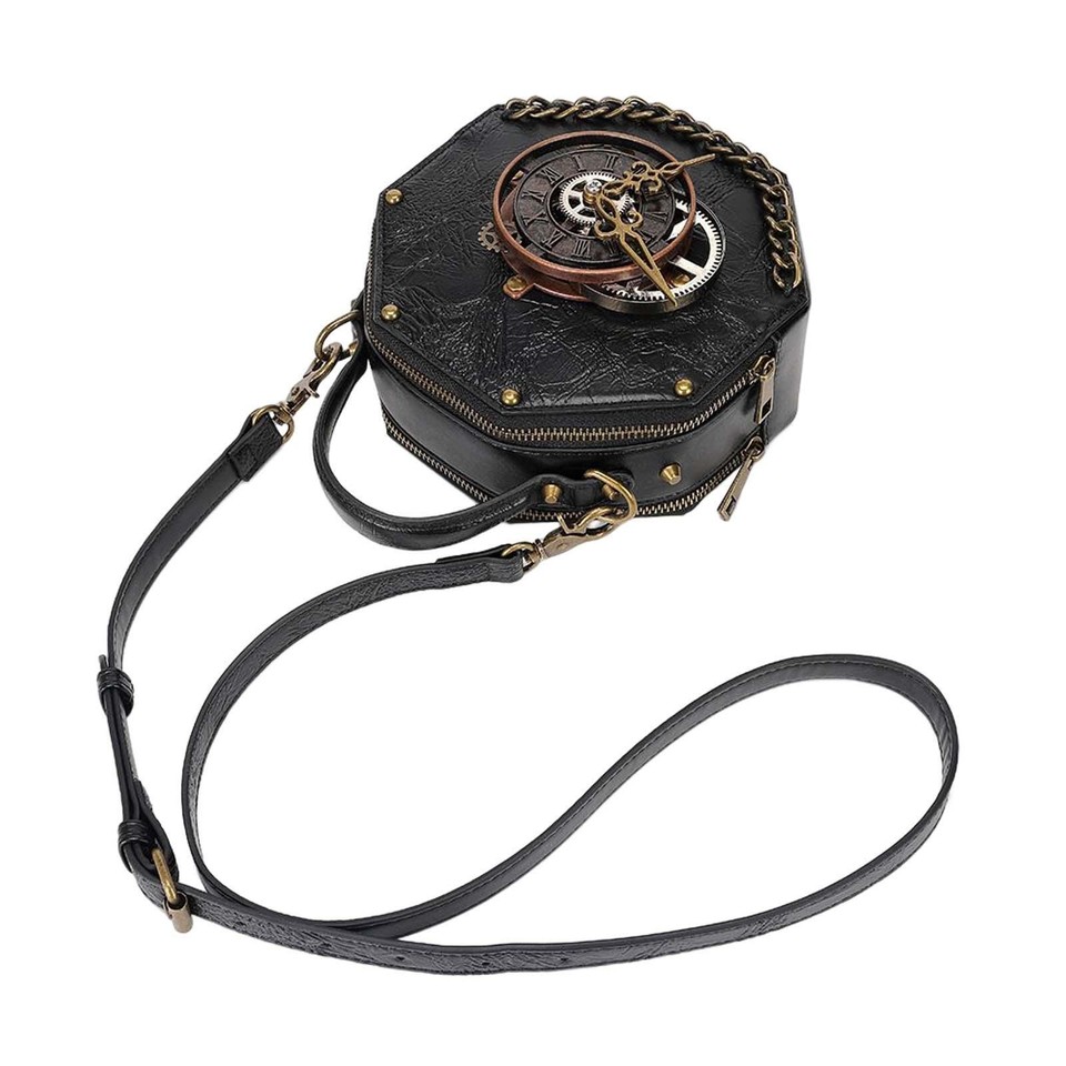 Steampunk Shoulder Bag Clock Purse PU Leather Retro for Women Girls ...