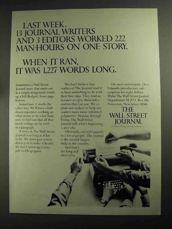 1968 The Wall Street Journal Ad - 13 Workers One Story | eBay