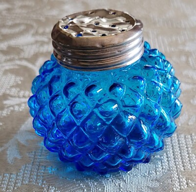 Vintage blue glass salt shaker, unknown pattern, good condition | eBay