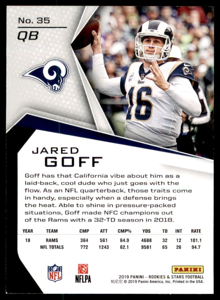 2019 Panini Rookies & Stars #35 Jared Goff Los Angeles Rams | eBay