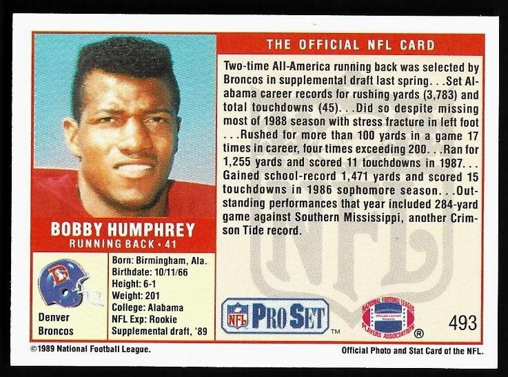1989 Pro Set Card #493 Bobby Humphrey ROOKIE | eBay