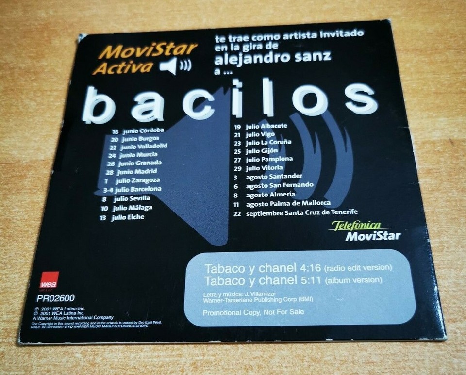 BACILOS Tabaco y chanel CD SINGLE PROMO ESPAÑA RARO JORGE VILLAMIZAR ...