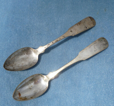 Lot of 2 Early American Coin Silver Spoon ~6 Inch N Harding | eBay