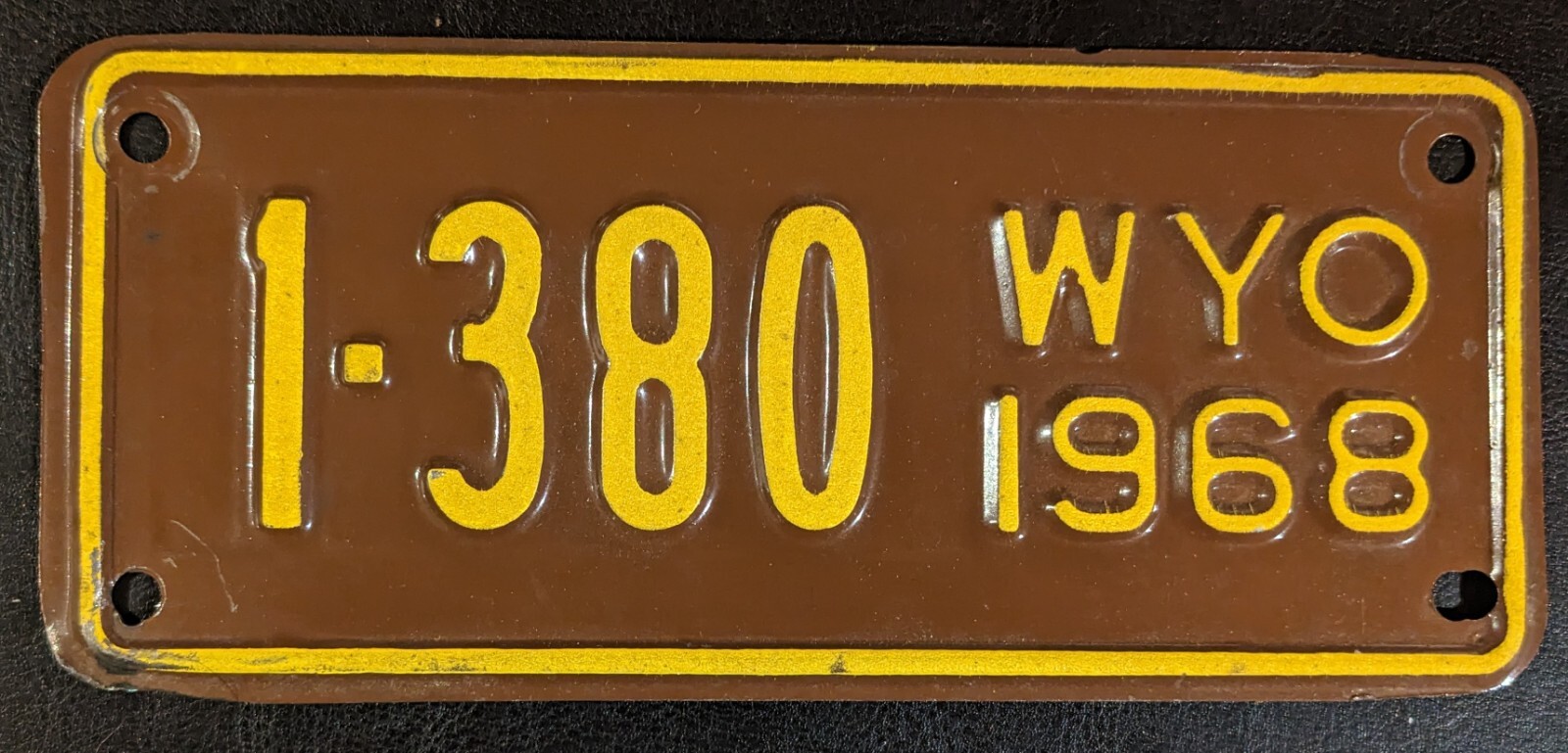 Original 1968 Wyoming Motorcycle License Plate County 1 Beautiful Brown ...