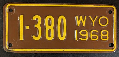 Original 1968 Wyoming Motorcycle License Plate County 1 Beautiful Brown ...
