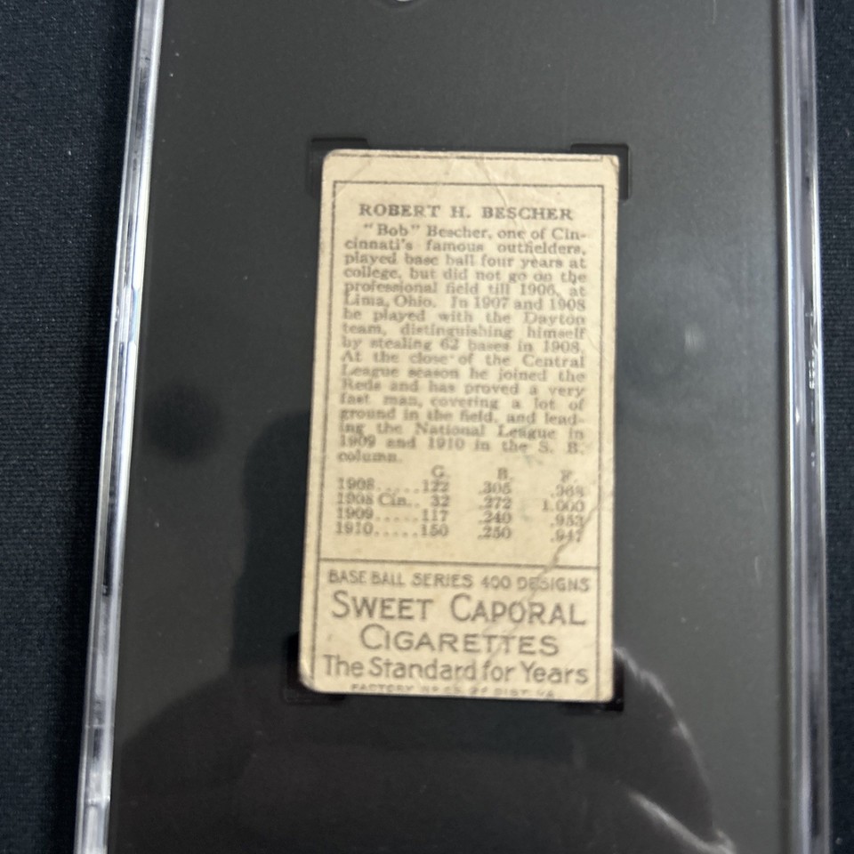 1911 T205 Piedmont Cigarette Bob Bescher Cincinnati Reds Authentic ...