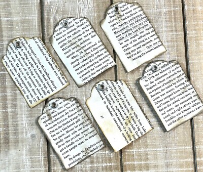 Book page tags upcycled book page tags 6 tag set | eBay