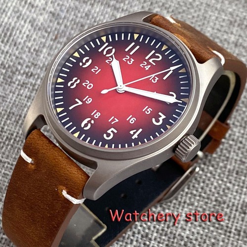 Titanium 39mm Tandorio Pilot Burgundy dial NH35 Automatic 20ATM Mens ...