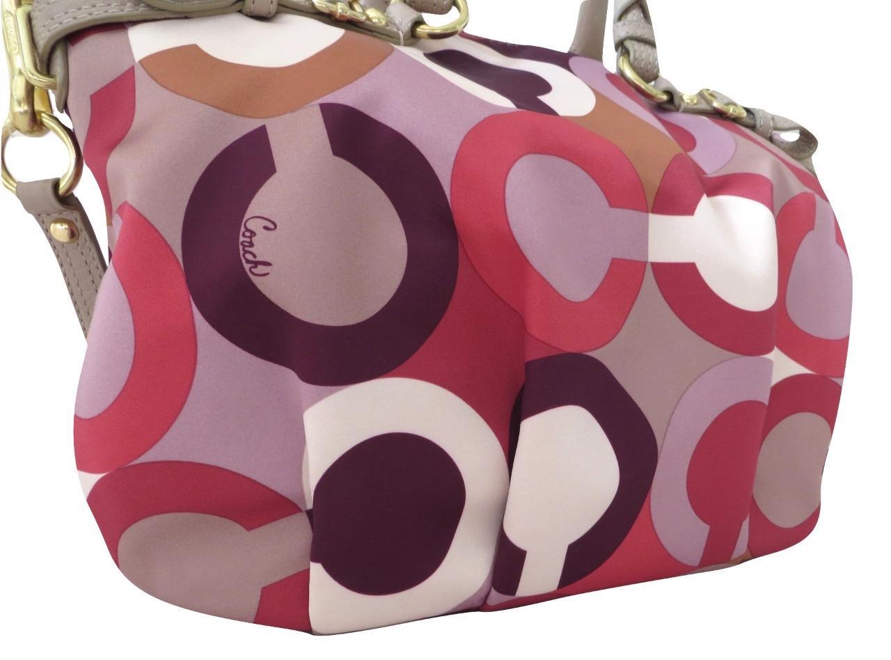 New NWT Coach Sophia Cherry Pink Khaki Signature Shoulder Satchel Purse ...