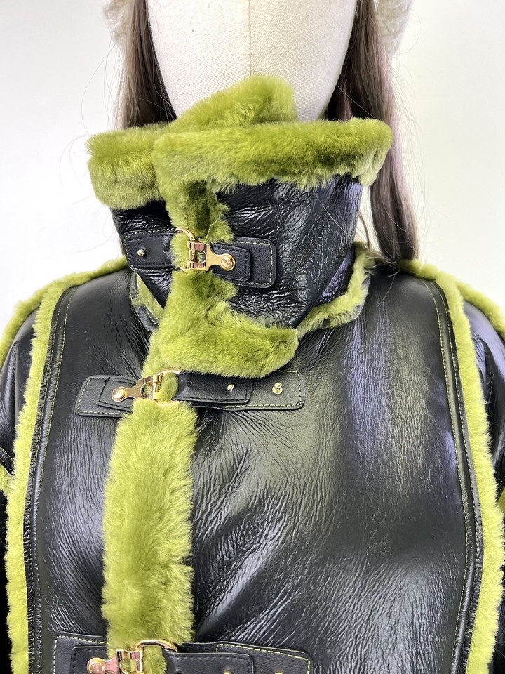 Women's Genuine Sheepskin Shearling 2-WAY Collar Biker Winter Coat `US OS XS-L | eBay