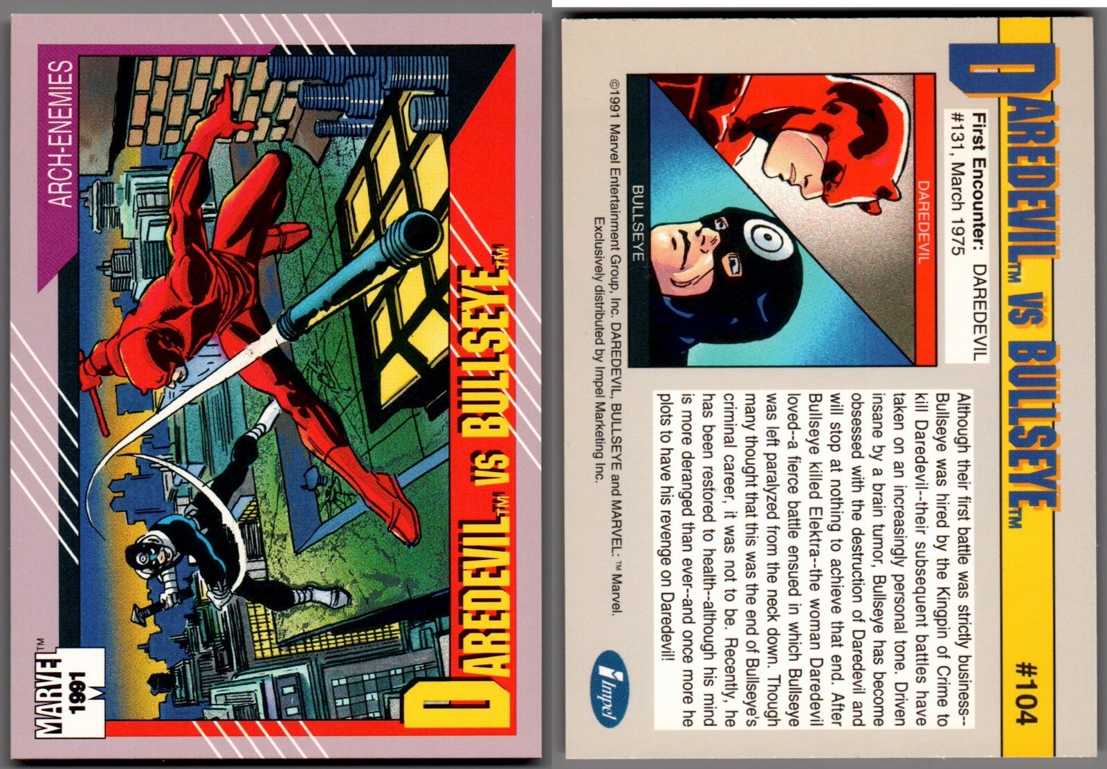 1991 Marvel, Arch-Enemies, #104 Daredevil vs Bullseye | eBay