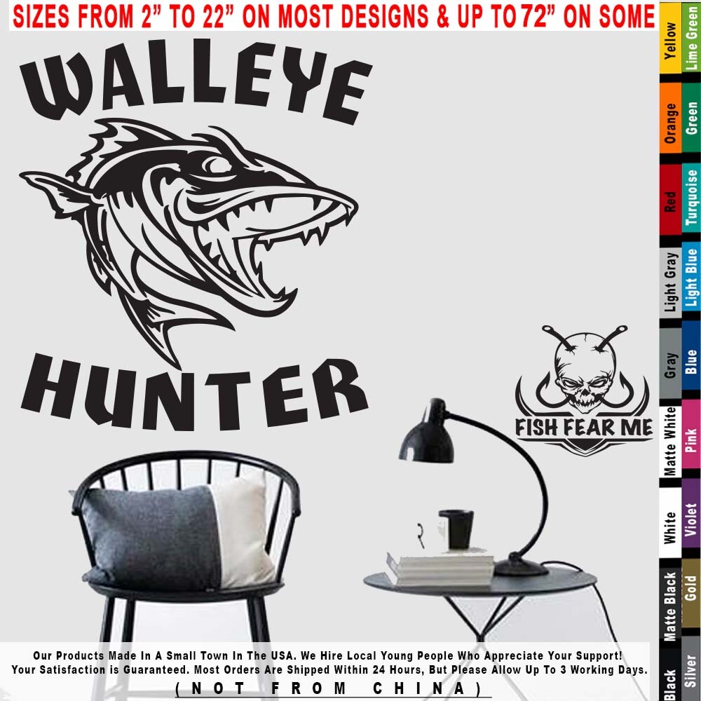 Fishing Walleye Hunter Looking Right Angry bone Fish Skeleton Sticker ...